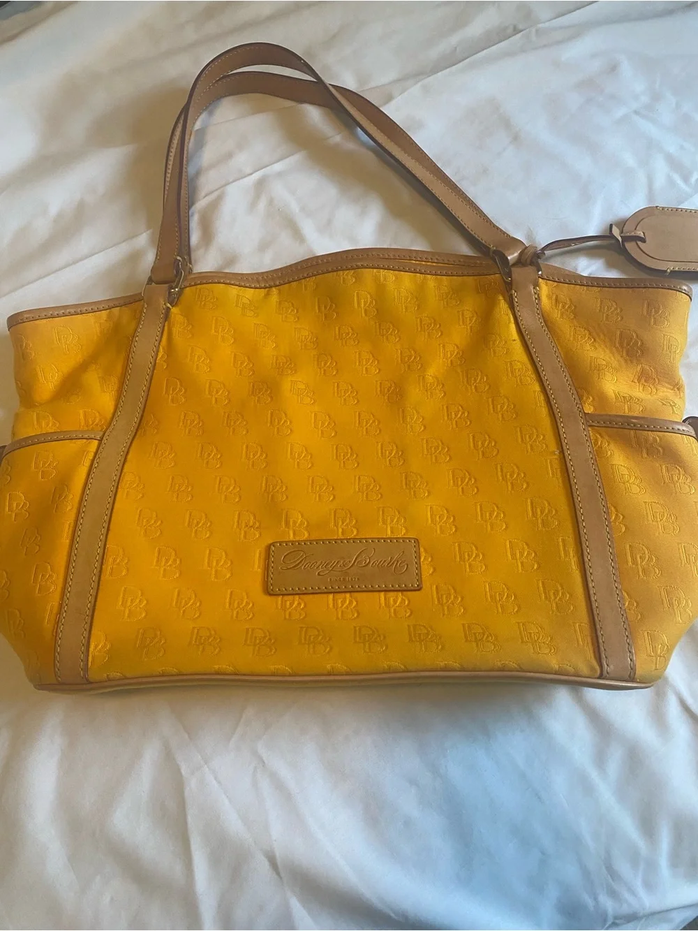 Dooney & Bourke | Bags | Dooney Bourke Bright Yellow Tote With Tan Trim ...